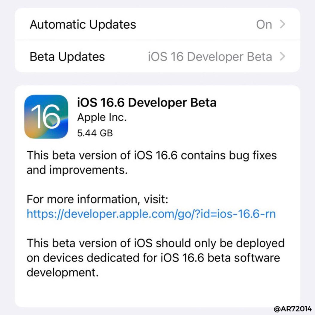 AR7 on Twitter: "#Apple #iPhone #iOS16 Apple releases the first beta of iOS 16.6, iPadOS 16.6 ...