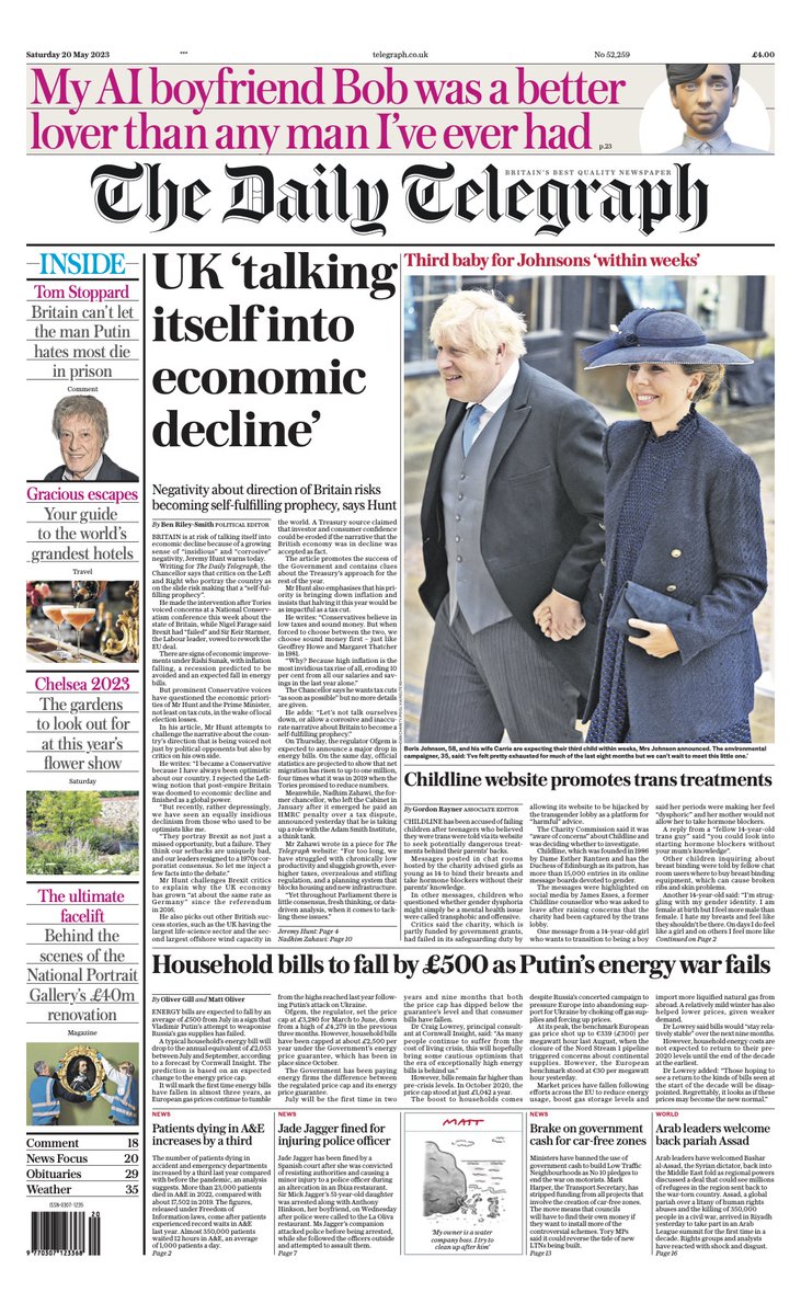 The Telegraph on Twitter: "The front page of tomorrow's Daily Telegraph: UK ‘talking itself into ...