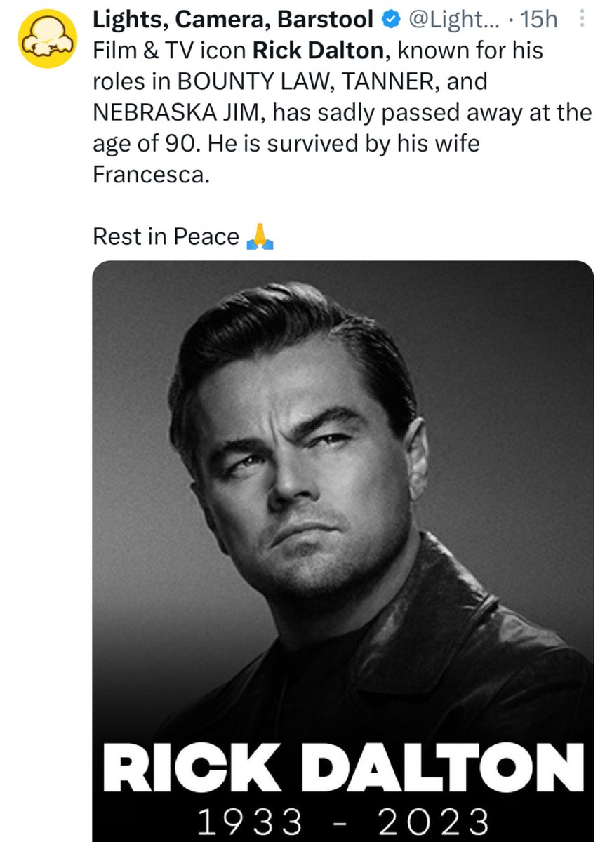 All The Right Movies on Twitter: "Quentin Tarantino announced the passing of RICK DALTON and ...