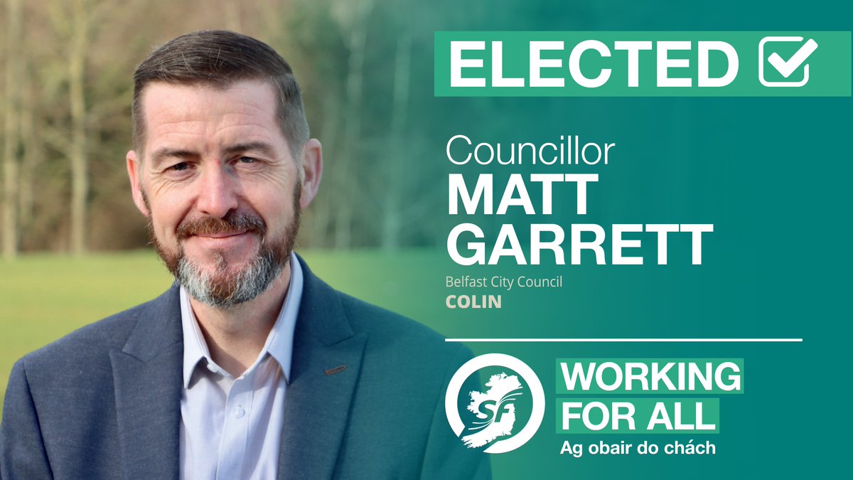 Sinn Féin on Twitter: " ELECTED: Matt Garrett has been elected Councillor for Colin on Belfast ...