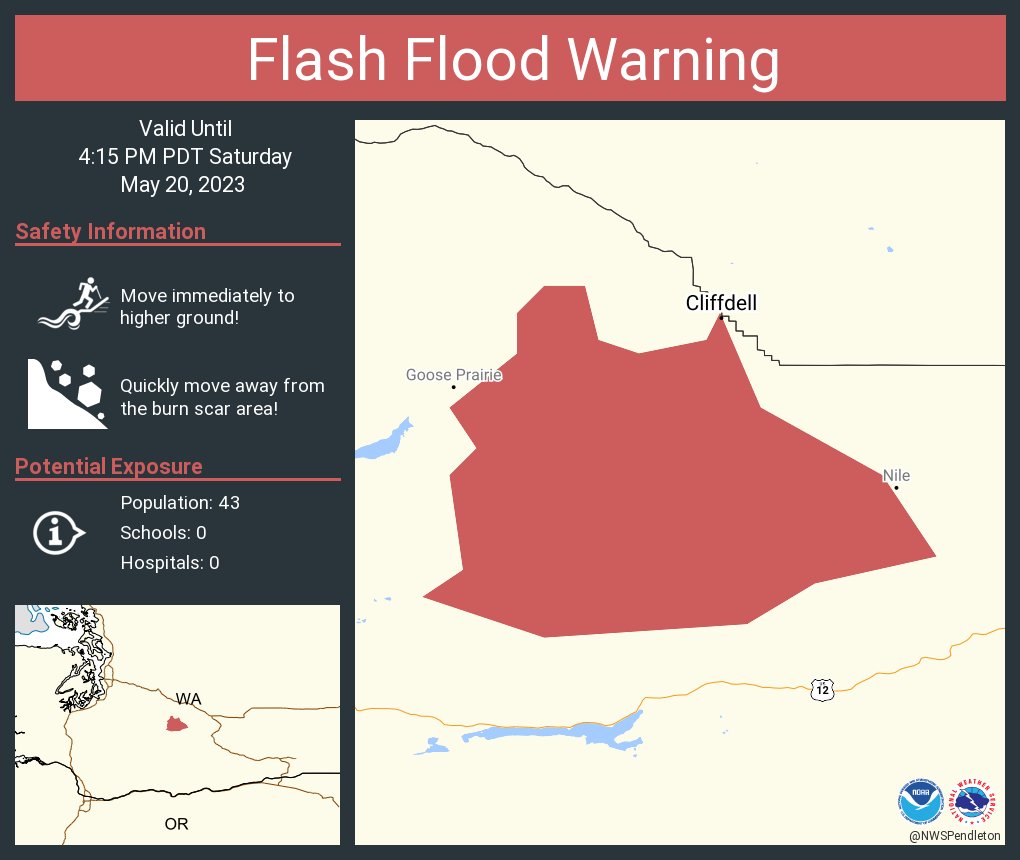 NWS Pendleton on Twitter: "Flash Flood Warning including Cliffdell WA until 4:15 PM PDT"
