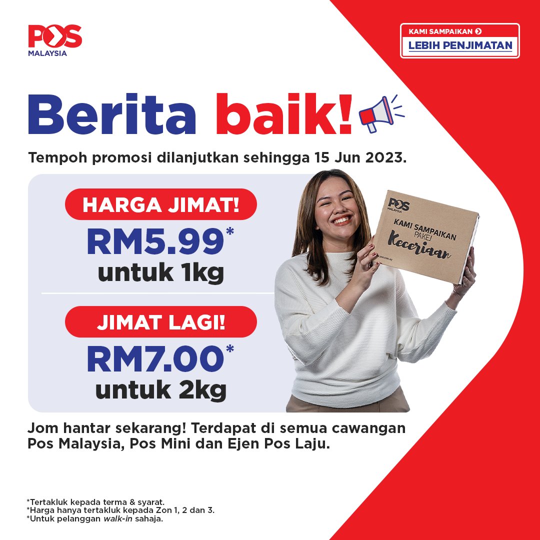 Pos Malaysia Berhad on Twitter: "Perhatian! Tempoh promosi harga jimat kami telah dilanjutkan ...