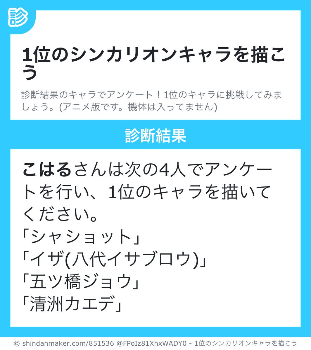 こはる🍼通販中 on Twitter: "https://shindanmaker.com/851536"