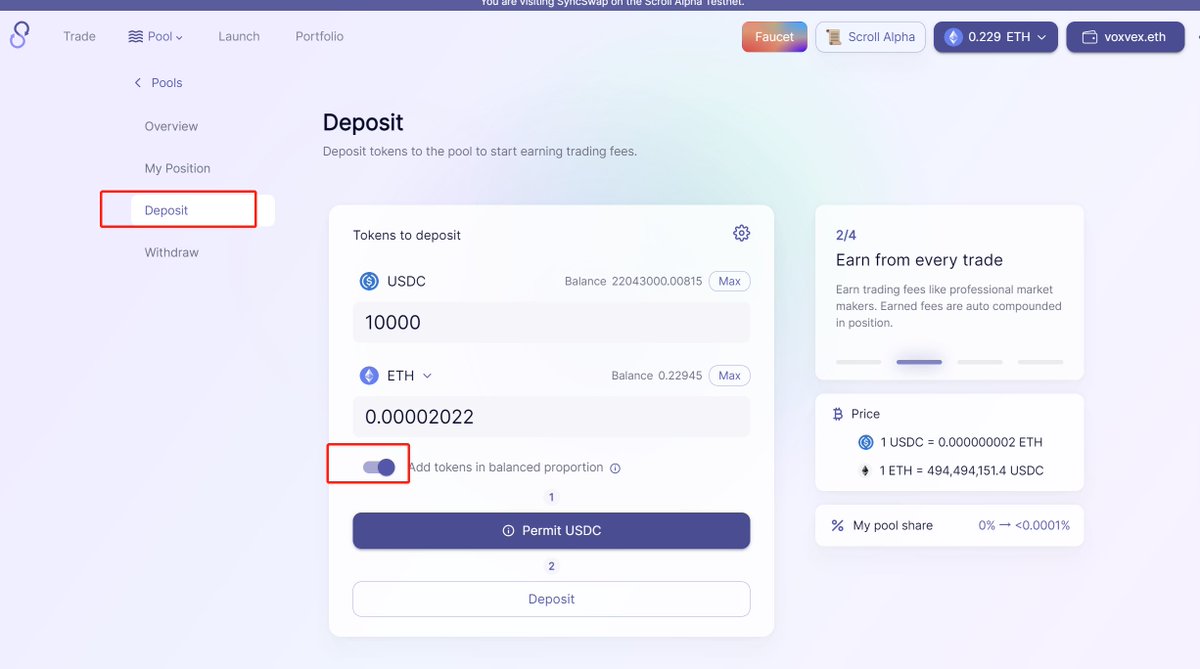 voxvex.eth (💙,🧡)🛸 on Twitter: "再来添加流动性（跟zks交互一样）： -前往 https://syncswap.xyz/pool -选择"Positions ...