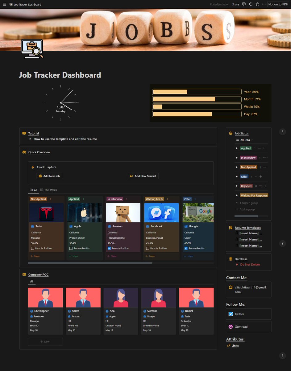 Notion Maestro on Twitter: "RT @ajitabhtiwarii: 🚨 Giveaway Alert🚨 Just released my job tracker ...