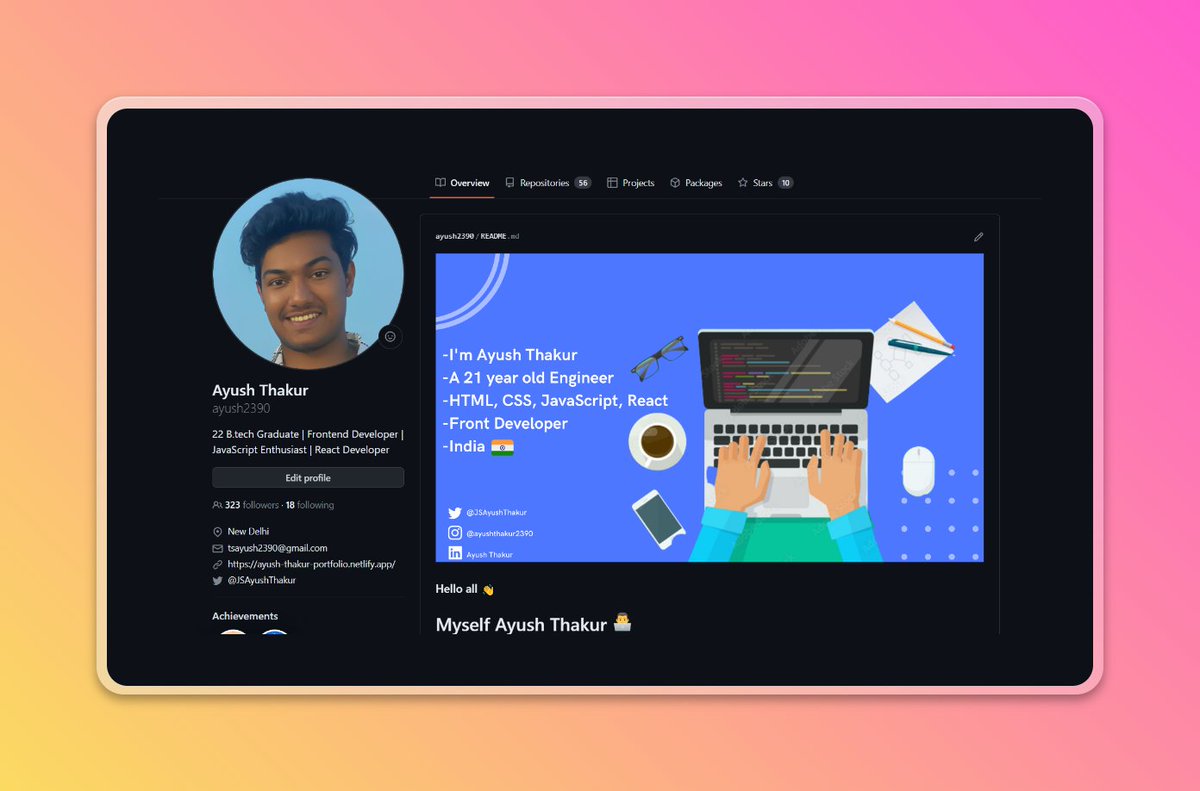 Customize your GitHub Profile ⚡ Here's how ↓ https://t.co/kXYGfjqwTT - Ayush Thakur | Rattibha