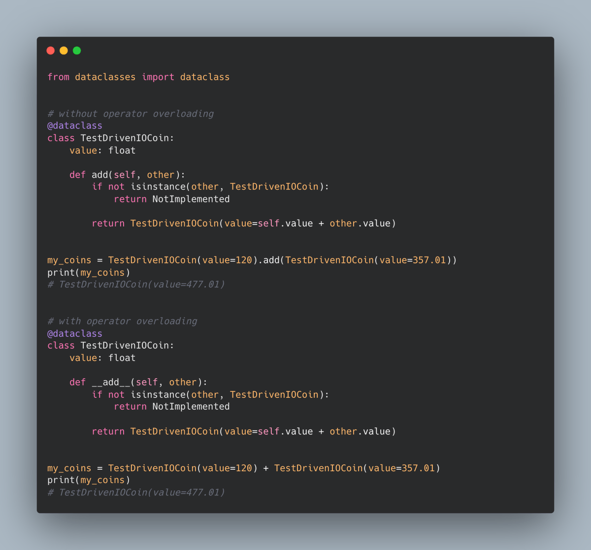 On Twitter Python Clean Code Tip Use Operator Overloading To Enable The Usage