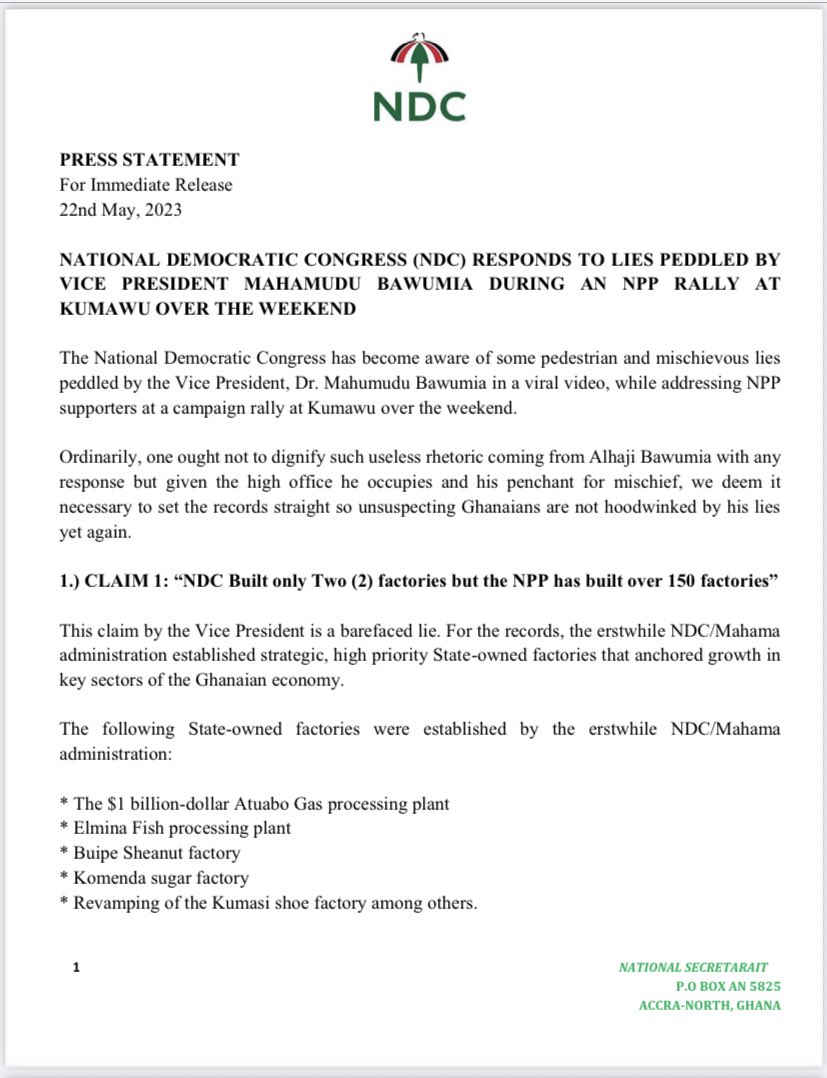 National Democratic Congress on Twitter: "NATIONAL DEMOCRATIC CONGRESS (NDC) RESPONDS TO LIES ...