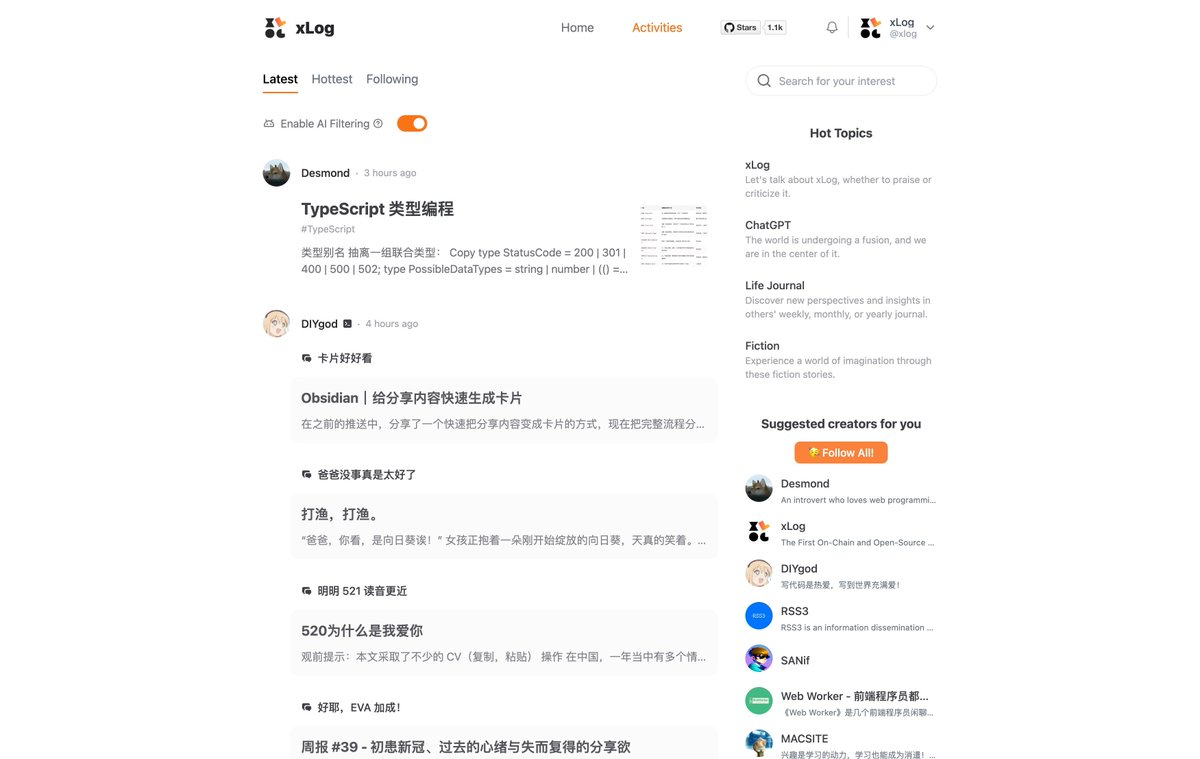 DIŸgöd ☀️ on Twitter: "xLog 本周工作：改进的动态页、侧边交互按钮、更多嵌入内容、新的编辑器按钮、 @xLogSpotlight 等，更多请看：https ...