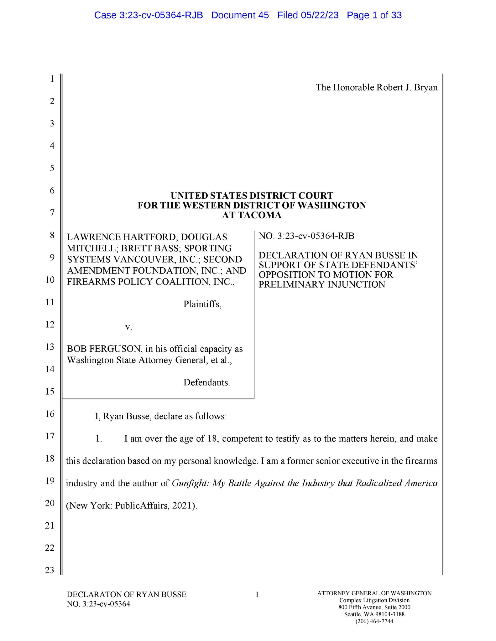 Rob Romano on Twitter: "Hartford v. Ferguson (W.D. WA, assault weapon ban): Declaration of Ryan ...