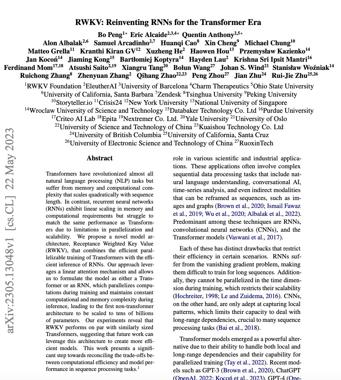 AK on Twitter: "RWKV: Reinventing RNNs for the Transformer Era propose a novel model ...