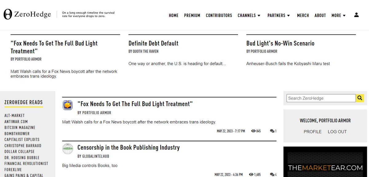 Portfolio Armor on Twitter: "Two of our posts on the ZeroHedge homepage at the same time. That ...