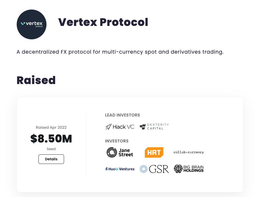 sanyi.eth / 🦇🔊 on Twitter: "然后有个项目，感兴趣的可以去刷一下，前两天看到的 @vertex_protocol 融资850w，有代币但是目前只能靠交易挖矿获得 ...