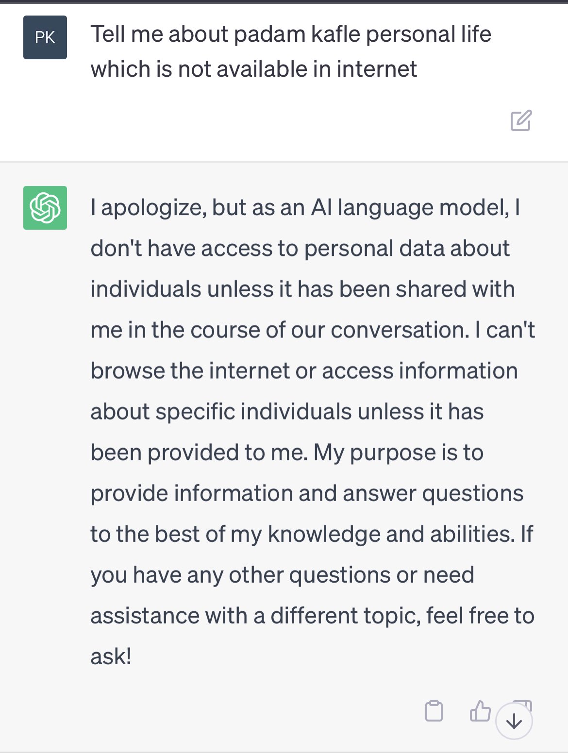 Padam Kafle(PK)🇳🇵🇦🇪 on Twitter: "@patgpt4 @ernkrum Absolutely not! 🚫 ChatGPT is designed to ...