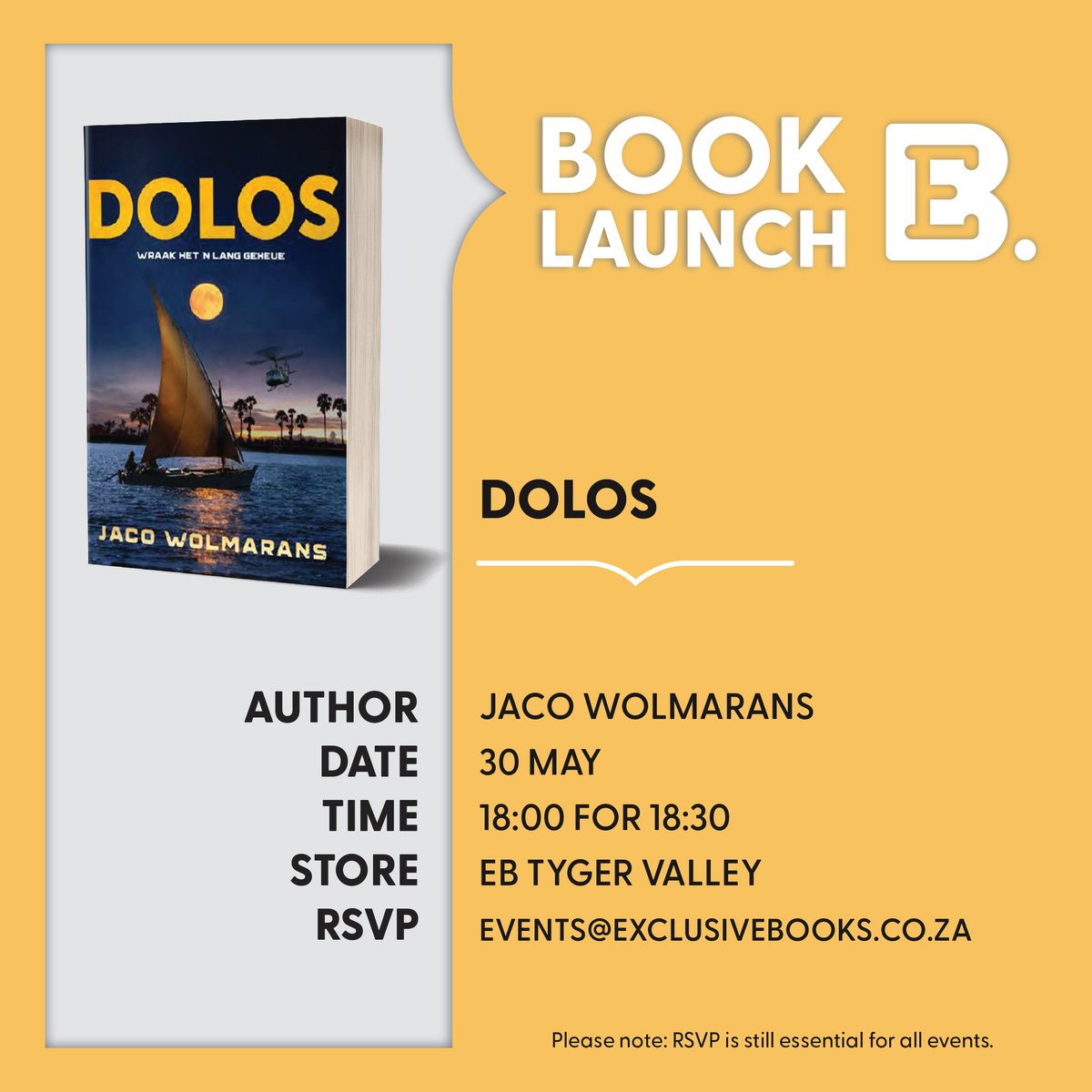Exclusive Books on Twitter: "📍🗓️ Join us at EB @Tygervalley for a book launch for Dolos by Jaco ...