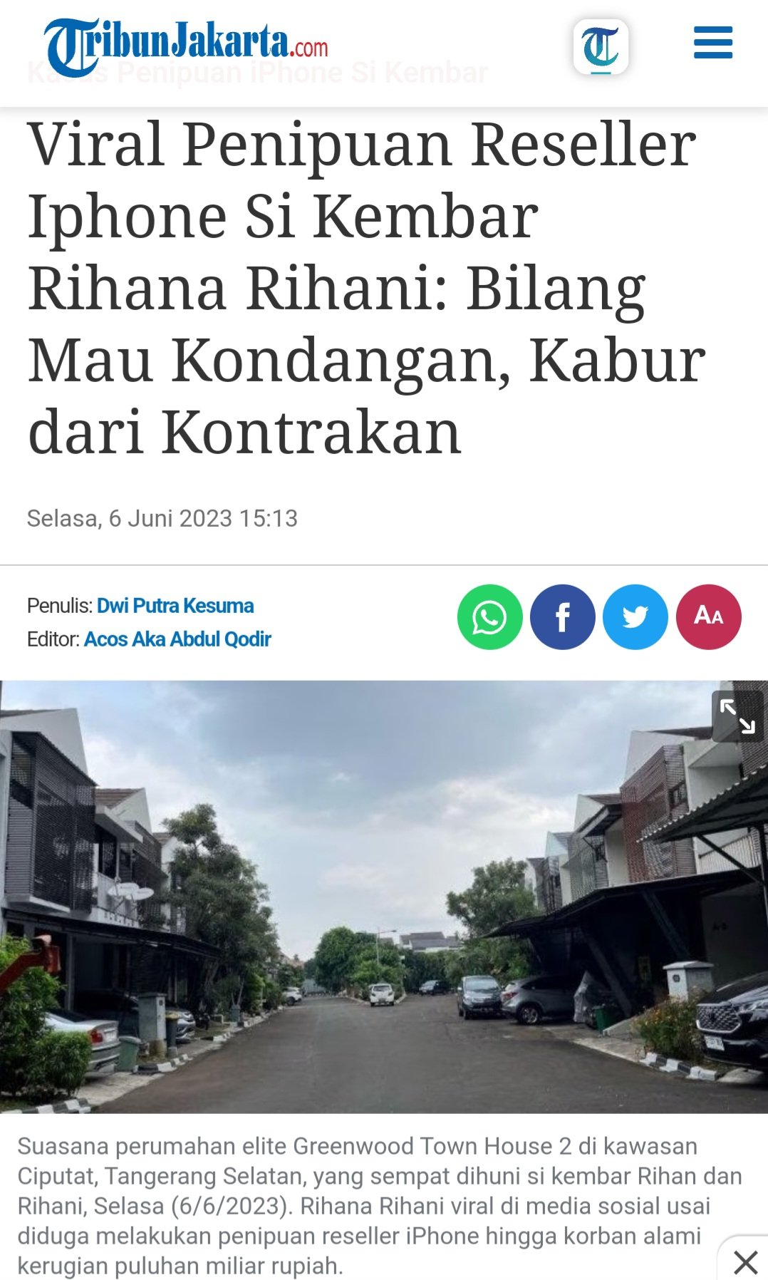 Mazzini on Twitter: "Update. Dikenal tetangga hidup bermewah-mewahan, DPO kasus penipuan Rihana ...