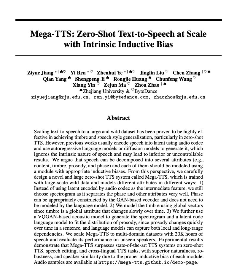 AK on Twitter: "Mega-TTS: Zero-Shot Text-to-Speech at Scale with Intrinsic Inductive Bias paper ...