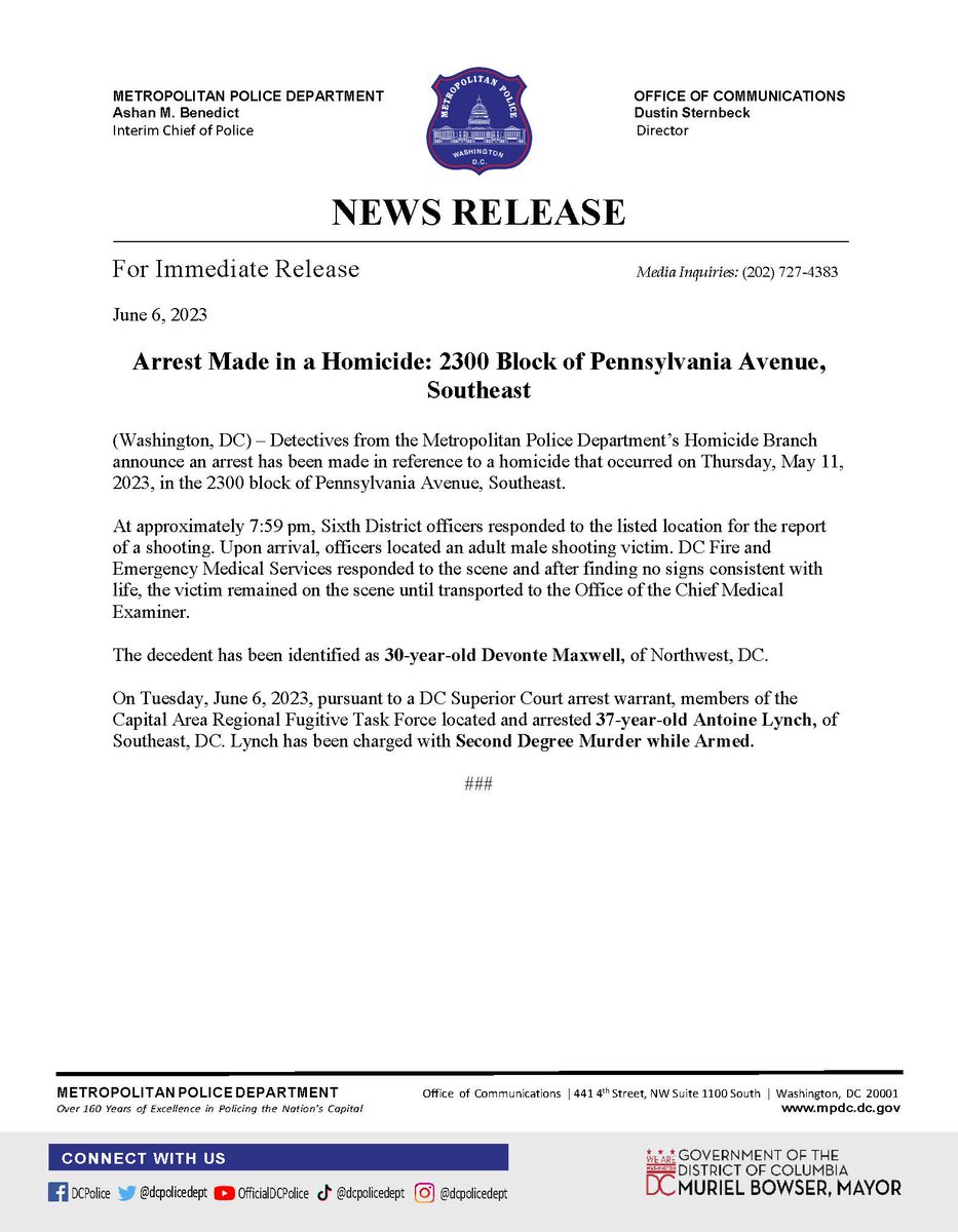 Dc Police Department On Twitter Mpd Announces An Arrest Has Been Made