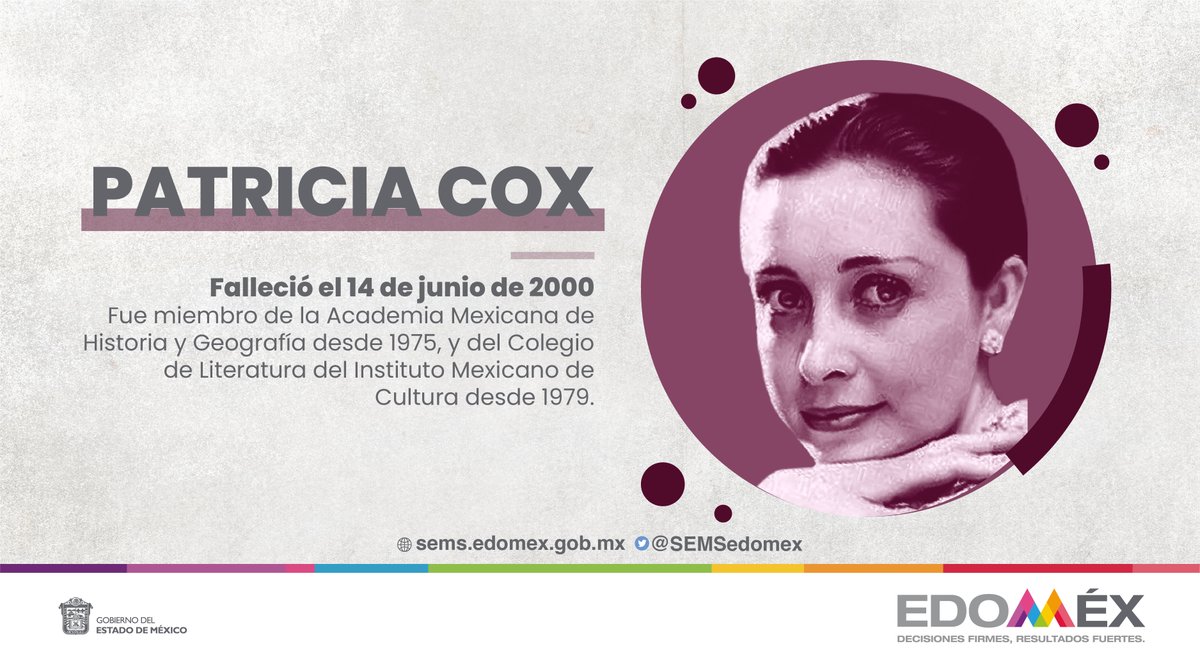 SEMS on Twitter: "El 14 de junio de 2000 falleció Patricia Cox, escritora y periodista mexicana ...