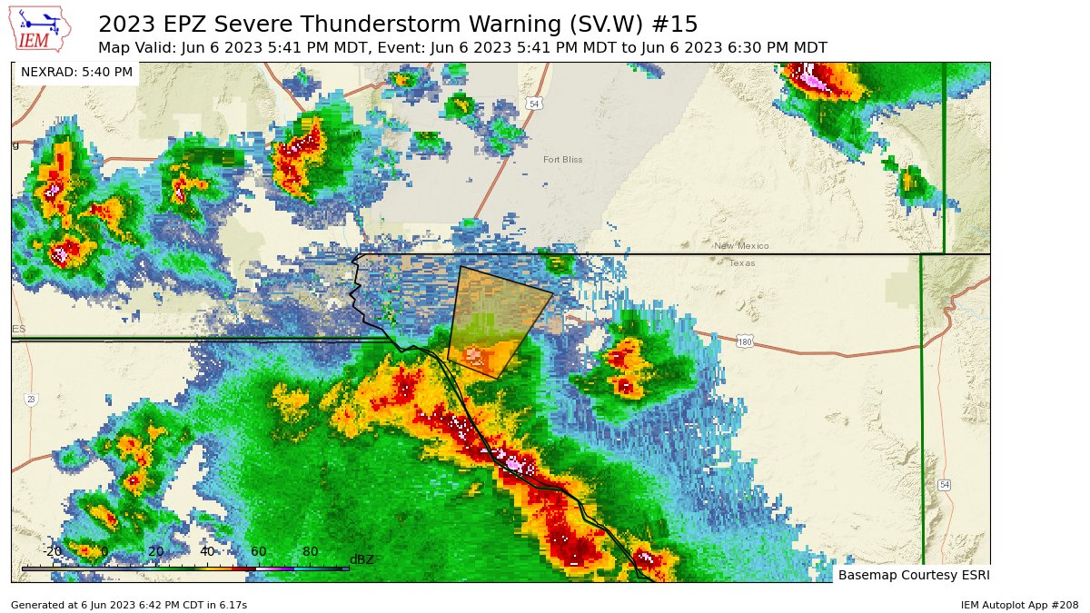 LoneStar Storm Chasers on Twitter: "EPZ issues Severe Thunderstorm Warning [wind: 60 MPH (RADAR ...