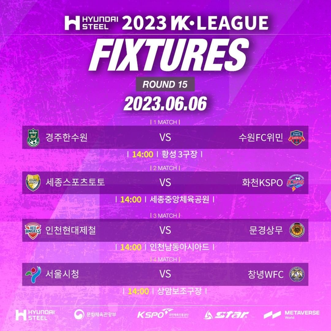 WK LEAGUE on Twitter: "WK리그 15R. 일정 및 중계 안내 (6/6) [14:00] 경주한수원 vs 수원FCW https://t.co/VSx79vCOOO ...