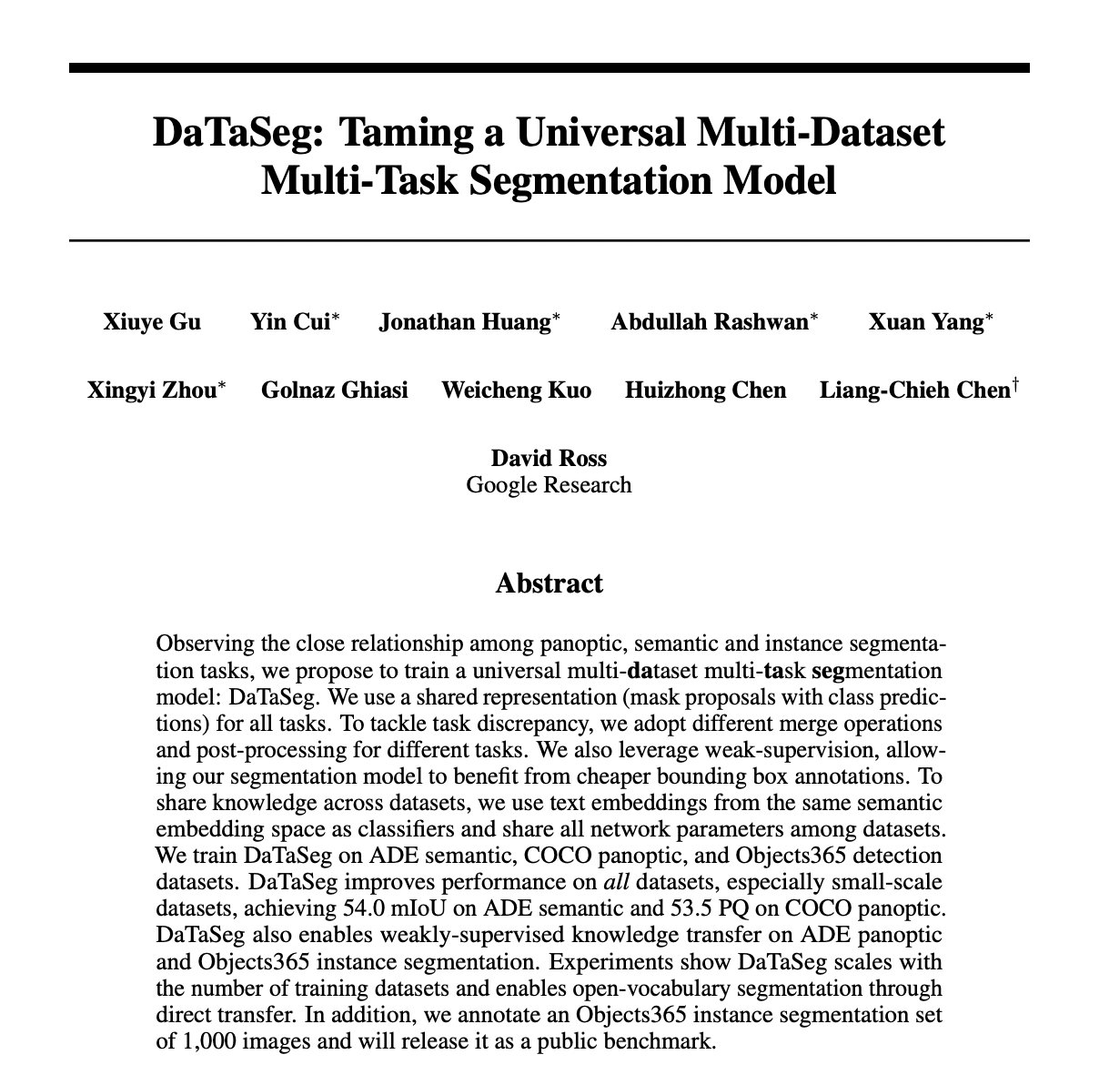 AK on Twitter: "DaTaSeg: Taming a Universal Multi-Dataset Multi-Task Segmentation Model paper ...