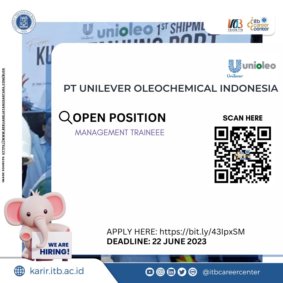 ITB Career Center on Twitter: "[𝐉𝐎𝐁 𝐕𝐀𝐂𝐀𝐍𝐂𝐘] Unilever Oleochemical Indonesia (UOI) is OPENING # ...