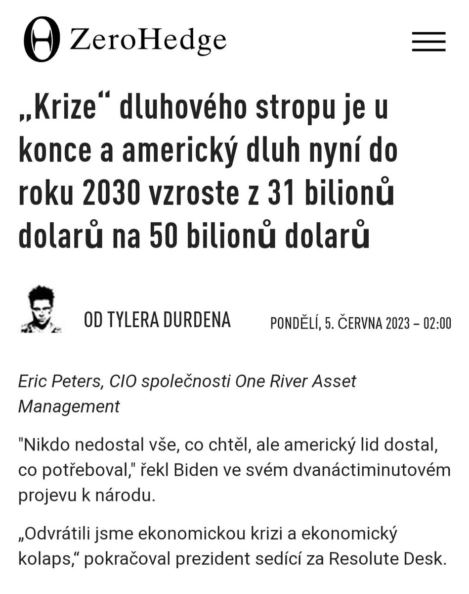 El Cid on Twitter: "🇺🇸 V sobotu podepsal Biden pozastavení dluhového stropu a americký státní ...