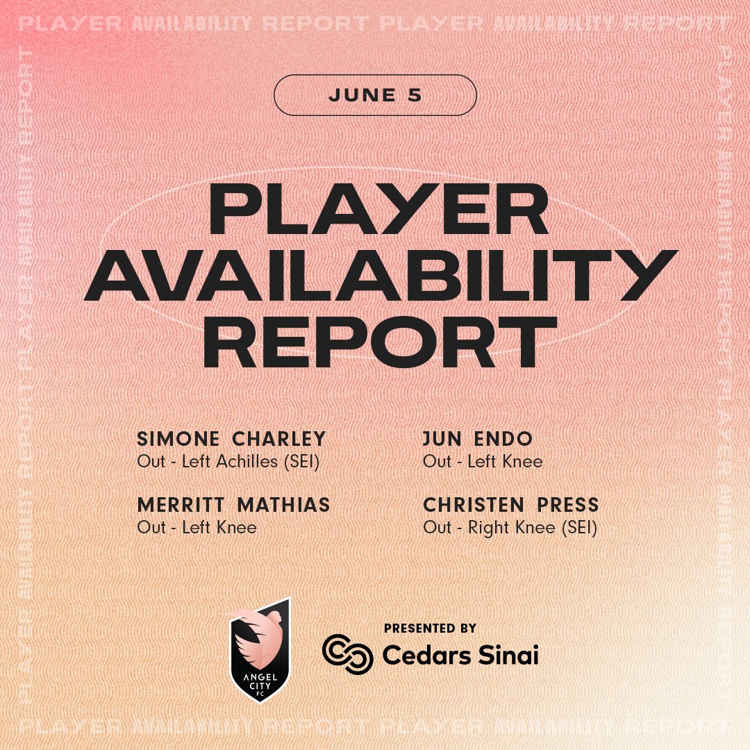 Angel City FC on Twitter: "Here is the player availability report presented by @cedarssinai. # ...