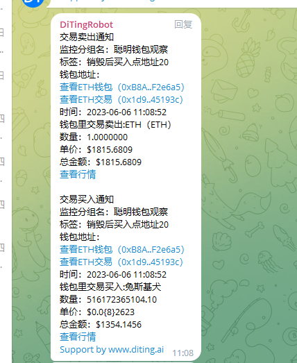 DiTing中文频道 on Twitter: "使用我们DiTing监控的两个地址基本上同时间买入了这个中文名字的代币兔斯基犬 ...