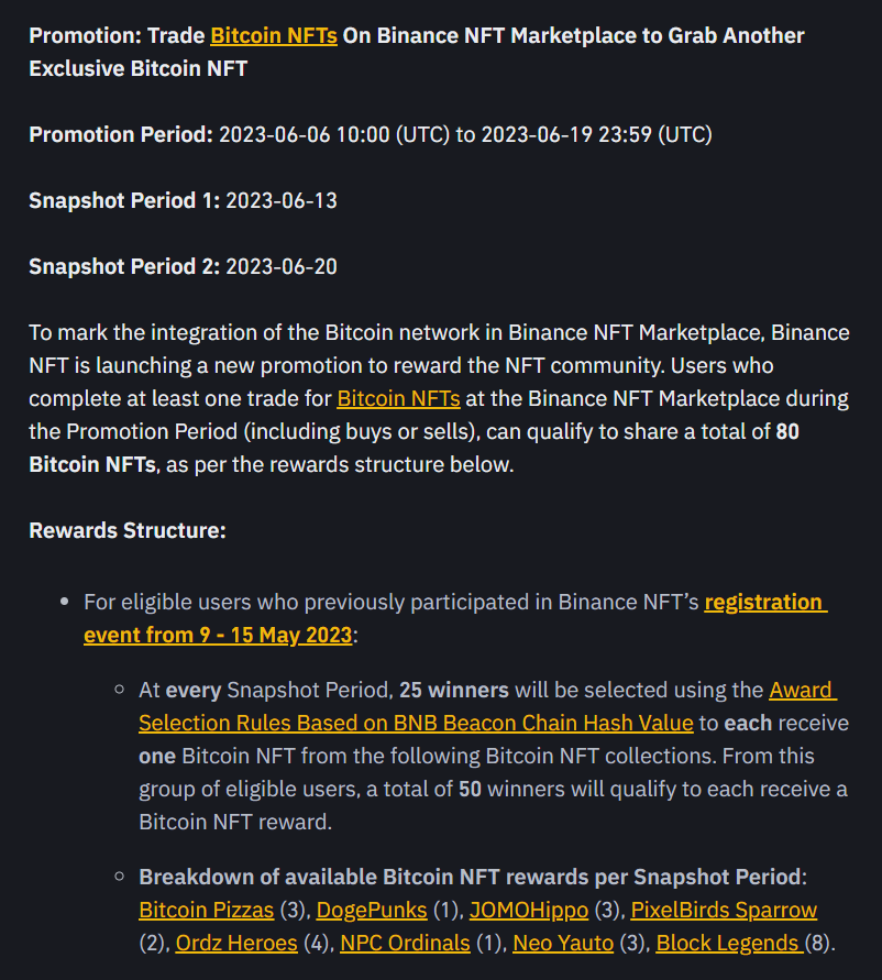 CryptoDuck 🔴 on Twitter: "Binance NFT Marketplace เปิดตัวรองรับการซื้อขาย Bitcoin NFT (Ordinals ...