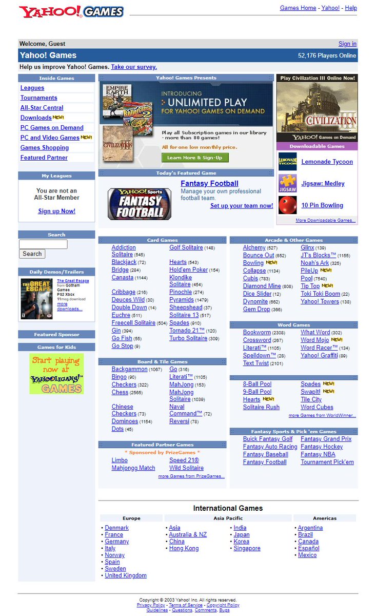 Web Design Museum on Twitter: "Yahoo! Games in 2003 #WebDesignHistory"