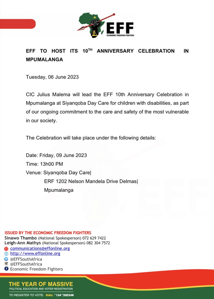 Economic Freedom Fighters on Twitter: "EFF To Host Its 10th Anniversary Celebration In Mpumalanga"