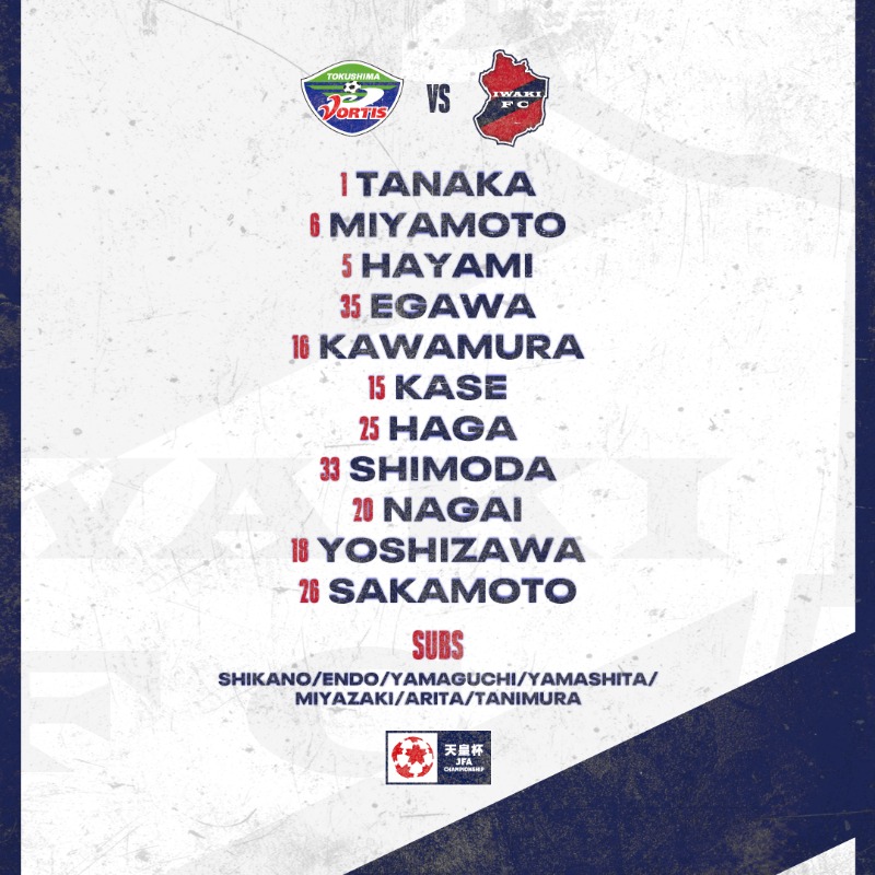 いわきFC on Twitter: " 𝐒𝐓𝐀𝐑𝐓𝐈𝐍𝐆 𝐋𝐈𝐍𝐄𝐔𝐏 天皇杯 JFA 第103回全日本サッカー選手権大会 2回戦 vs #徳島ヴォルティス 19:00 KICK OFF GK ...