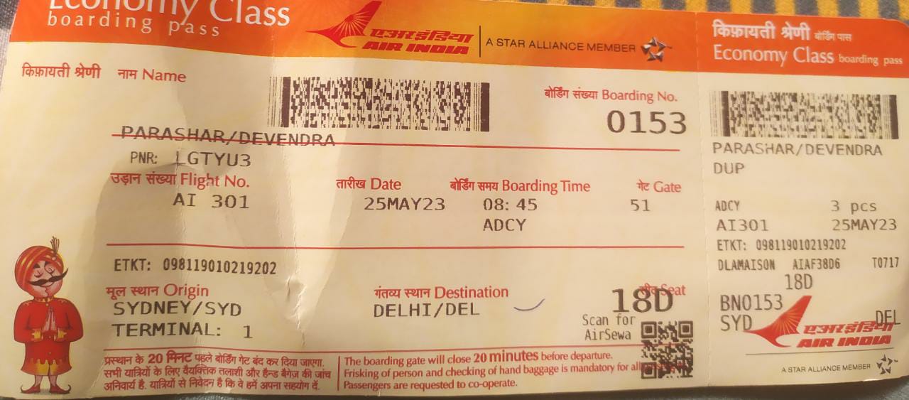 Flight ticket air india store