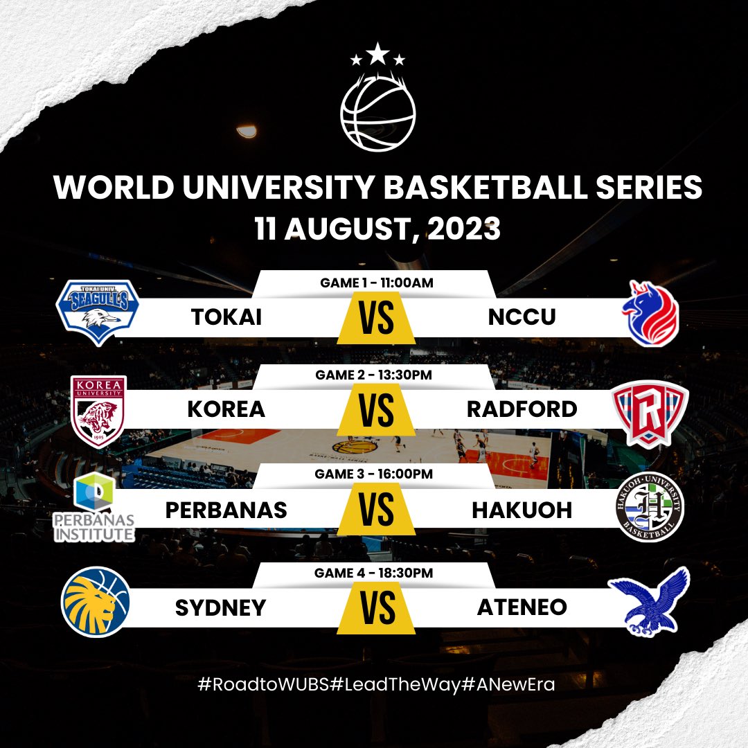 World University Basketball Series（WUBS） on Twitter: "🏀WUBS 1回戦🏀 2023/8/11(金) - Game1 11:00〜 東海 ...