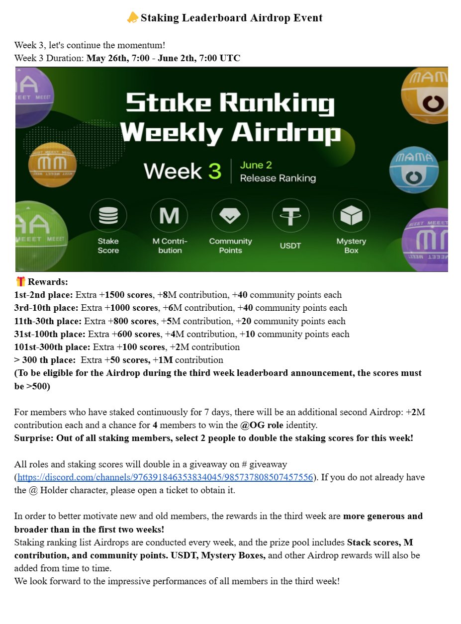 MEEET on Twitter: "📣Staking Leaderboard Airdrop Event Week 3, let's continue the momentum! ⏰Week ...