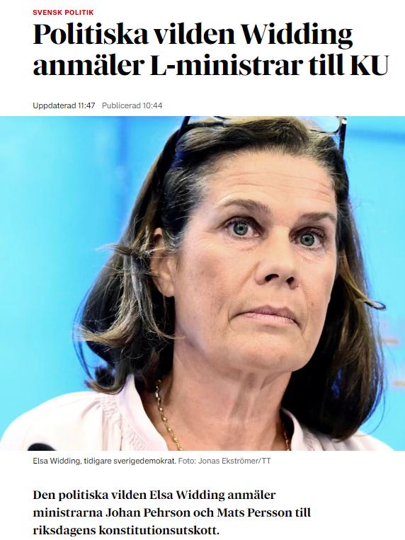 Mathias Cederholm on Twitter: "Elsa Widding anmäler ministrar till konstitutionsutskottet. Om ...