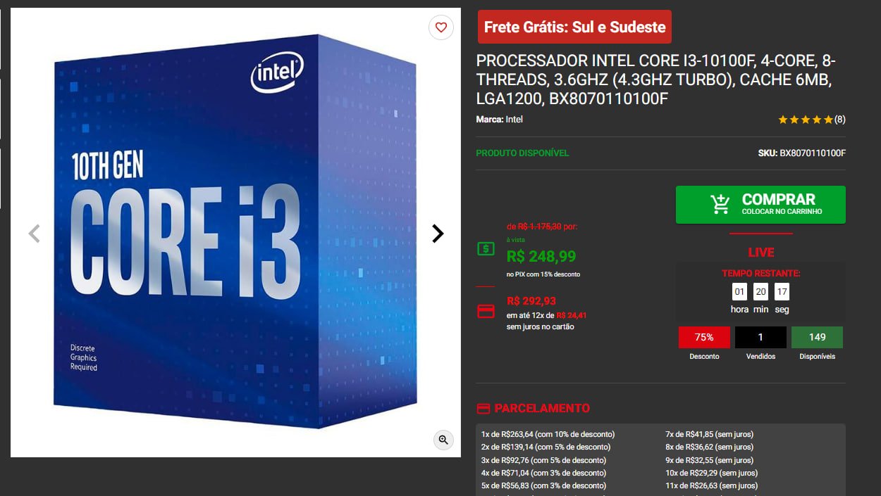 LinksBR on Twitter: "ELE VOLTOU!! PROCESSADOR INTEL CORE I3-10100F - R$248,88 -Frete Grátis: Sul ...