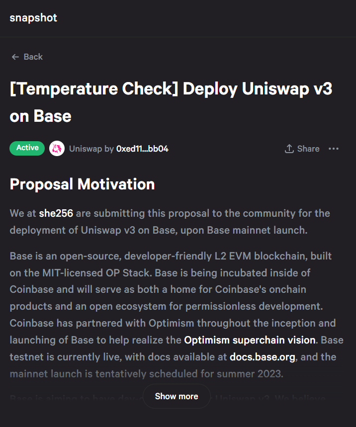 CryptoDuck 🔴 on Twitter: "2 Proposals น่าโหวตจาก @Uniswap --- Deploy Uniswap v3 on ... 👉 Linea ...