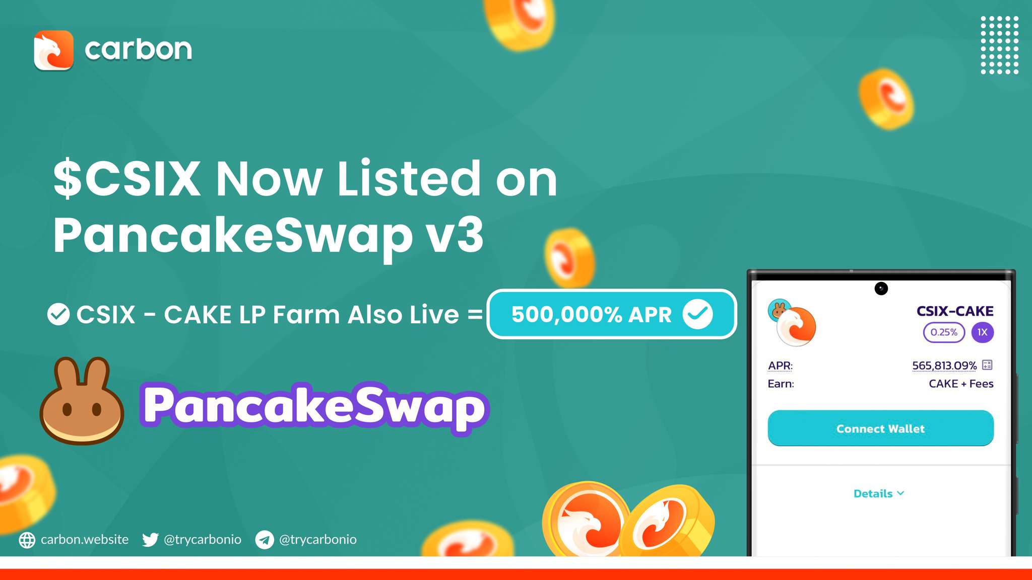 Carbon Browser 🌐 on Twitter: "🚀 $CSIX is now listed on @PancakeSwap v3 Earn on your CSIX-CAKE LP ...