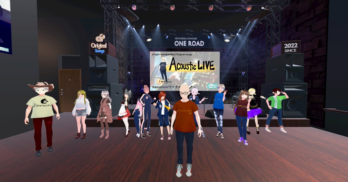 SpritePlum on Twitter: "KazumichiさんとPICOさんとみんなで今日一番の最高写真をパシャリ☆ #cluster #Kazumichiワークス #弾き語り ...