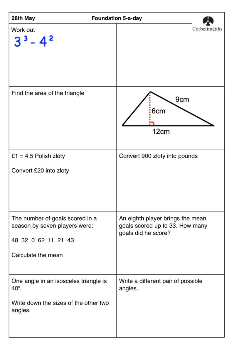 Corbettmaths on Twitter: "Studying for Foundation GCSE Maths? Try today's Foundation or the ...