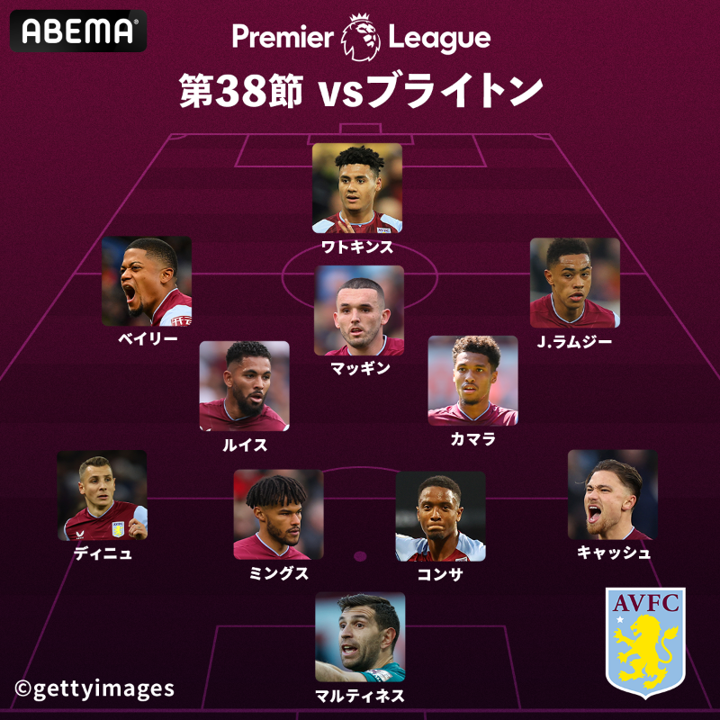 アベマサッカー on Twitter: "🟣 #プレミアリーグ 最終節 #アストンヴィラ vs #ブライトン ABEMAで無料生中継 https://abe.ma/41EVBGe 【アストン ...