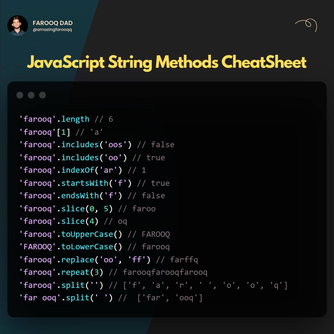 Farooq Dad On Twitter 💚 Javascript String Methods Cheatsheet💚