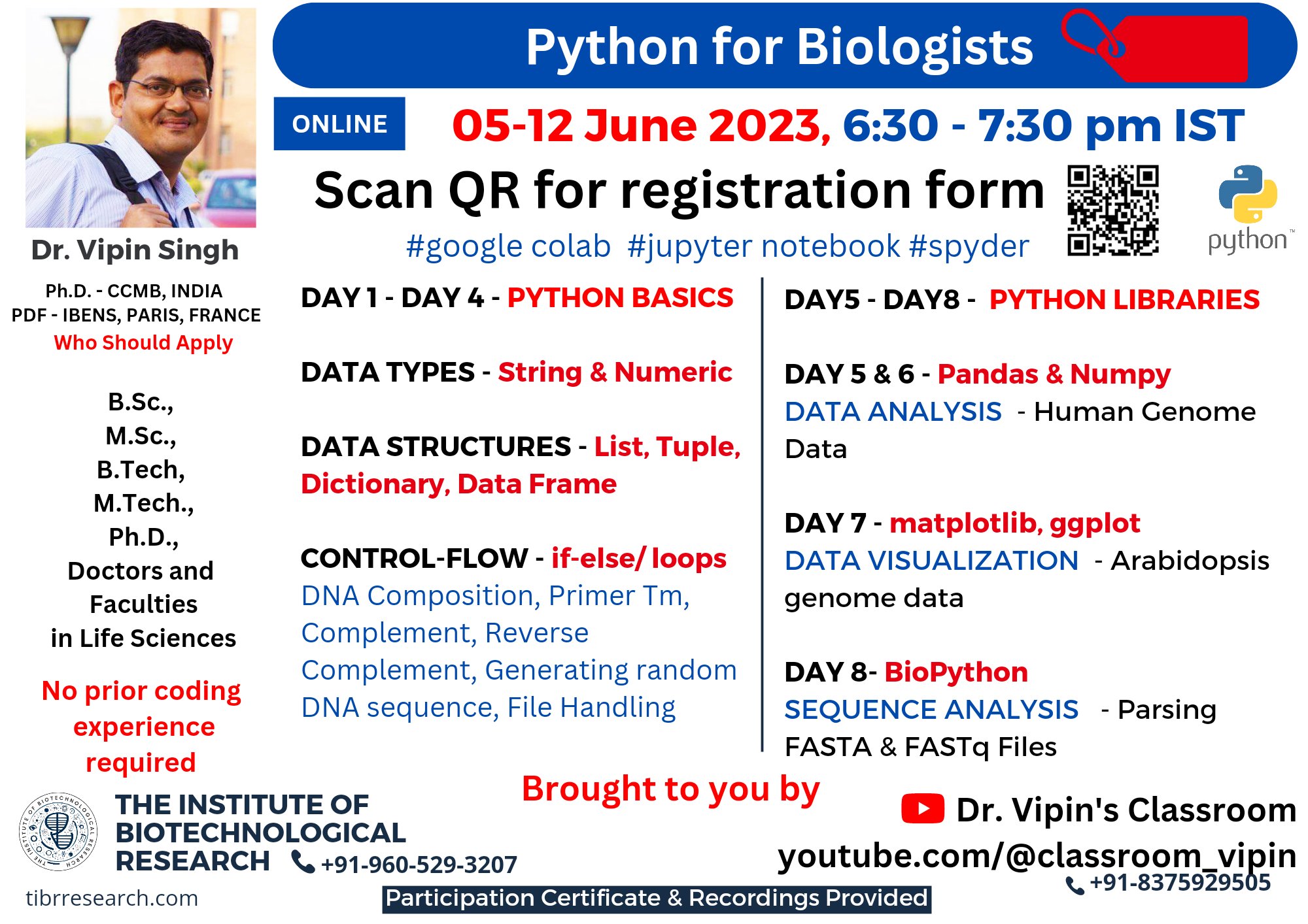 Dr. Noble K Kurian 🇮🇳 on Twitter: "Don't miss the opportunity. Python for Biologists - No prior ...