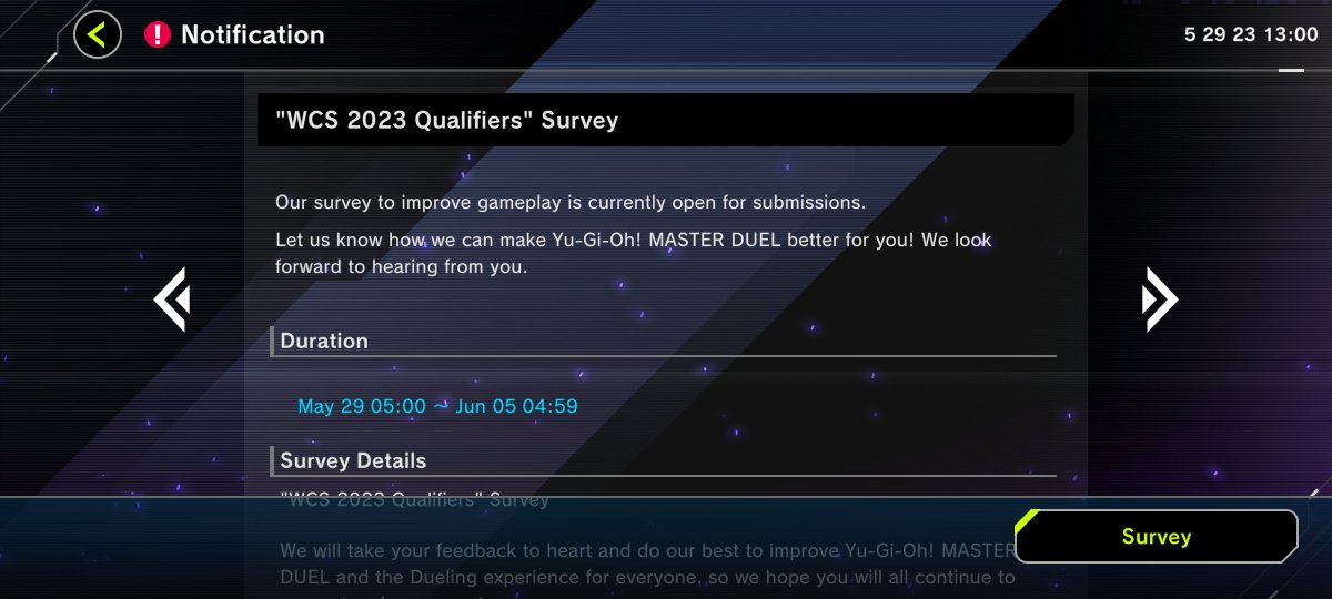 Yu-Gi-Oh! Master Duel Guide on Twitter: "Konami are asking for feedback on the WCS Qualifiers ...