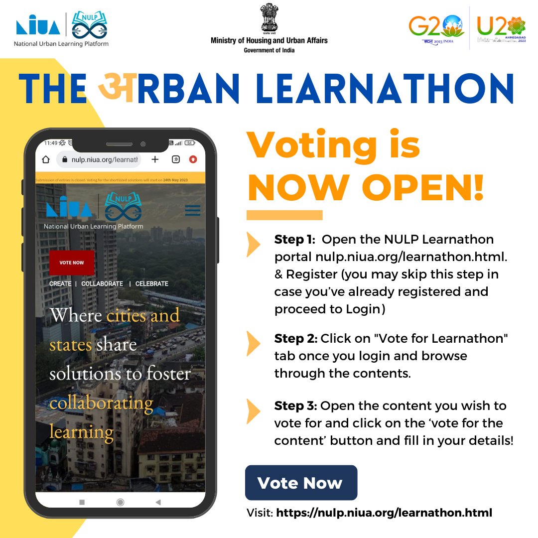 NIUA_India on Twitter: "The voting for top 51 shortlisted entries of the NULP #Learnathon is now ...