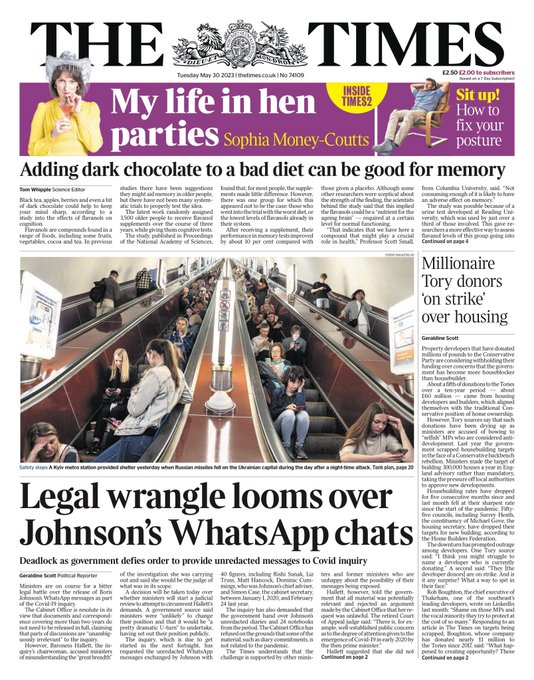 Tomorrows Papers Today on Twitter: "Tuesday's Times: Legal wrangle looms over Johnson's WhatsApp ...