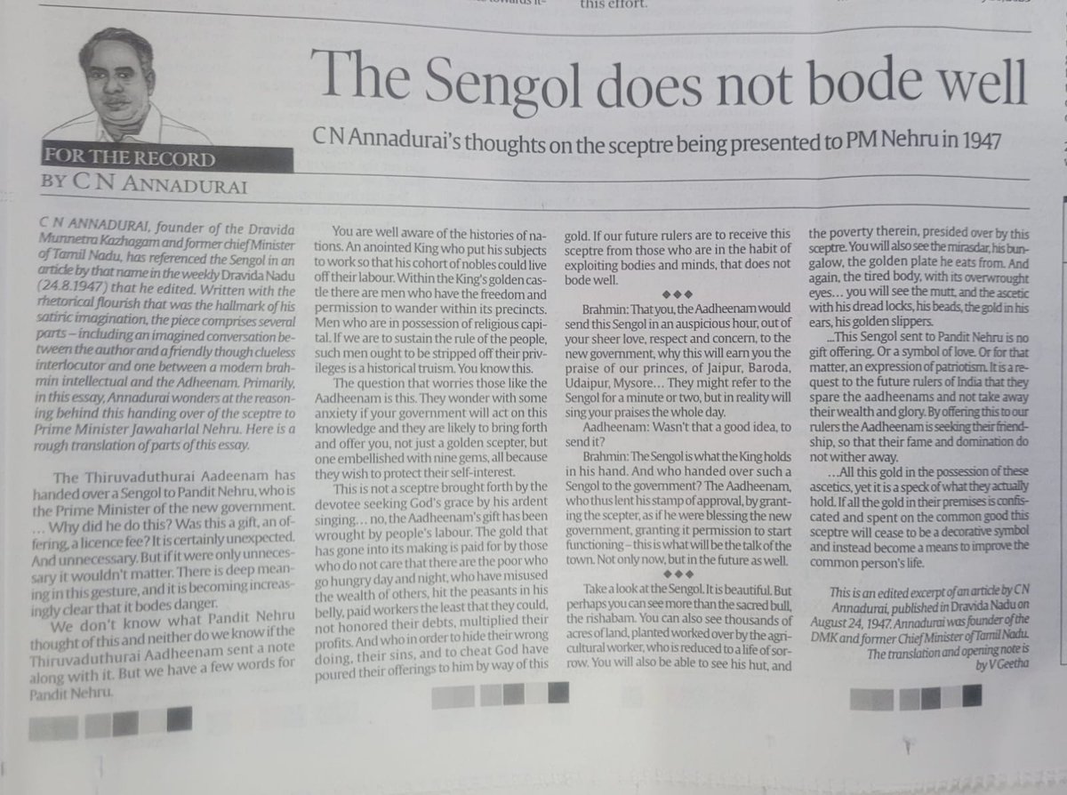 Centrist🇮🇳🇱🇷 on Twitter: "RT @pbhushan1: "The Sengol does not bode well': Read what the founder ...